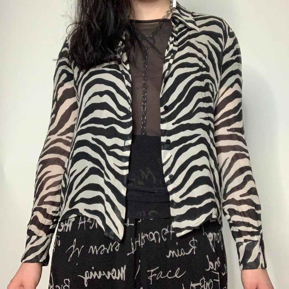 Silk Zebra Print Sheer Blouse - Gem
